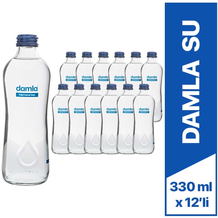 Damla Cam Şişe Su 330 Ml 12 Li | Damla Su