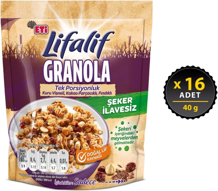 Eti Lifalif Kuru Vişne Kakaolu Fındıklı Granola 40 Gr 16 Adet | Eti